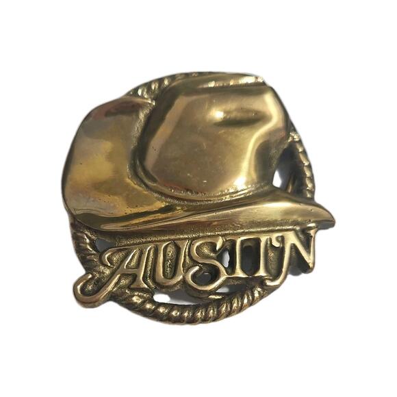 Other | Austin Solid Brass Belt Buckle W Cowboy Hat And Rope Western ...
